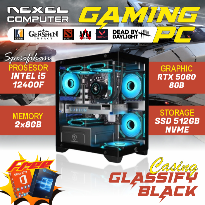 Jual PC Gaming Gen 12 - INTEL i5 12400F - RTX 5060 8GB - SSD 512GB NVME - RAM 16GB DDR4 - Render ...