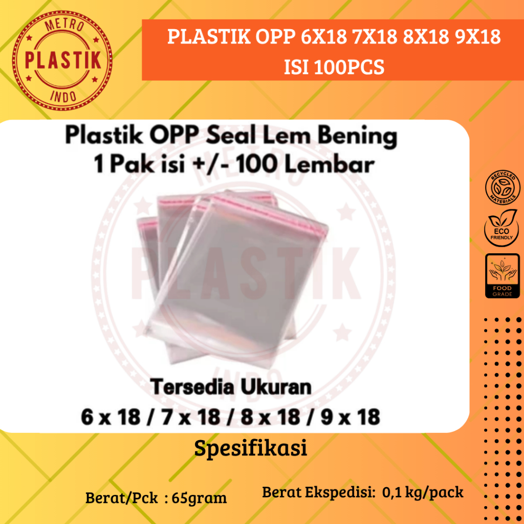 Jual Plastik Opp 6x18 7x18 8x18 9x18 Seal Bening Isi 100 Lembar ...