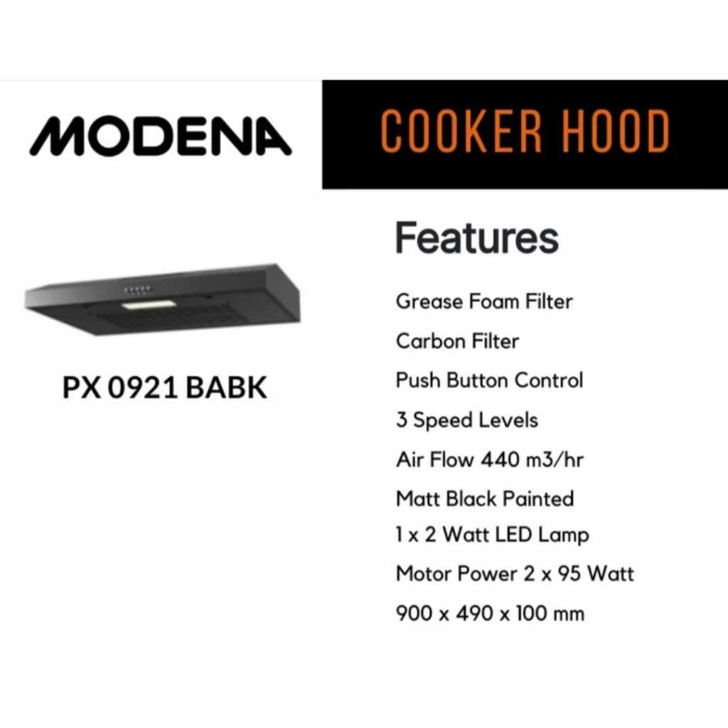 Jual MODENA SLIM HOOD - COOKER HOOD PX 0921 BABK 90CM FULL BLACK ...