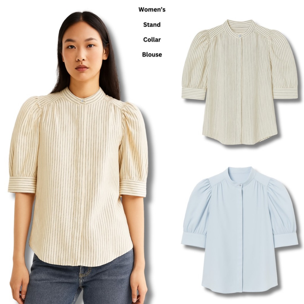 Jual Blouse Wanita Lengan Pendek (HMB565 STAND BUTTON BLOUSE) | Shopee ...