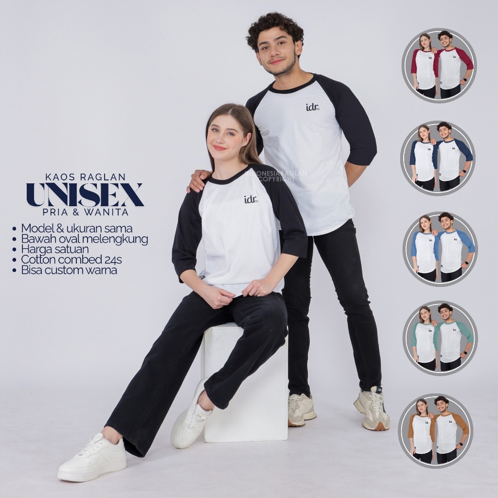 Jual Indonesia Raglan Kaos Wanita Pria Unisex Body Putih & Abu Misty ...