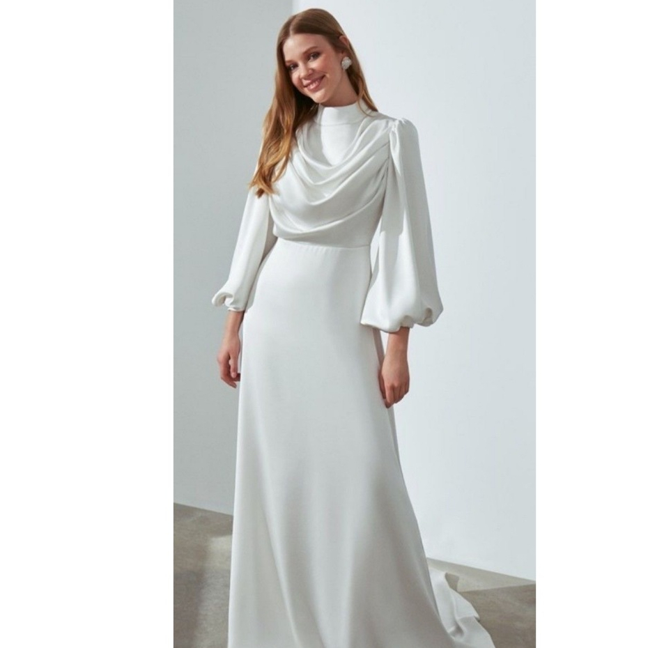 Jual Chiobushop - Sibel Dress Gaun Panjang Wanita Satin Basic Terusan ...