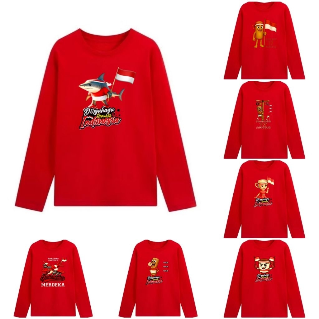 Jual Baju kaos Merah Lengan panjang 17 agustus anomali Tung Tung Sahur ...