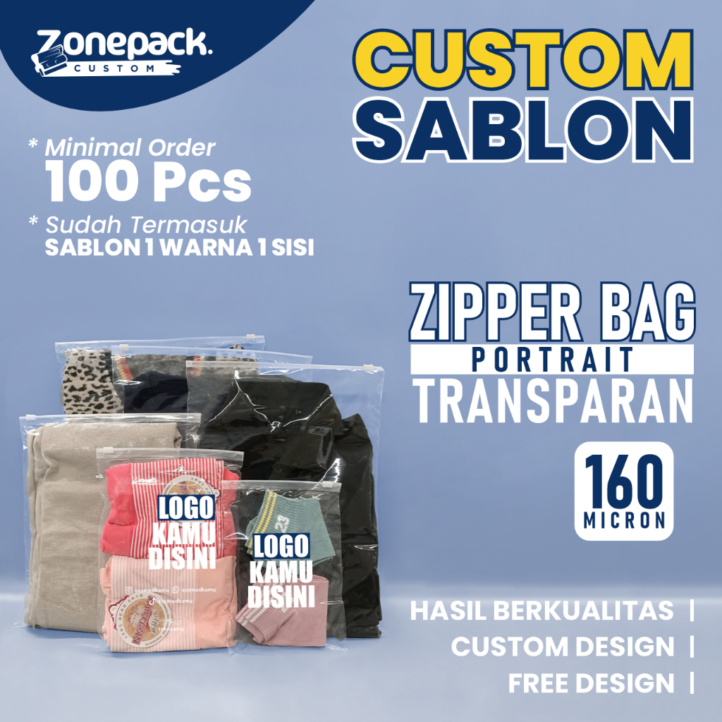 Jual Sablon Zipper Bag Portrait Transparan | Sablon 1 Warna 1 Sisi ...
