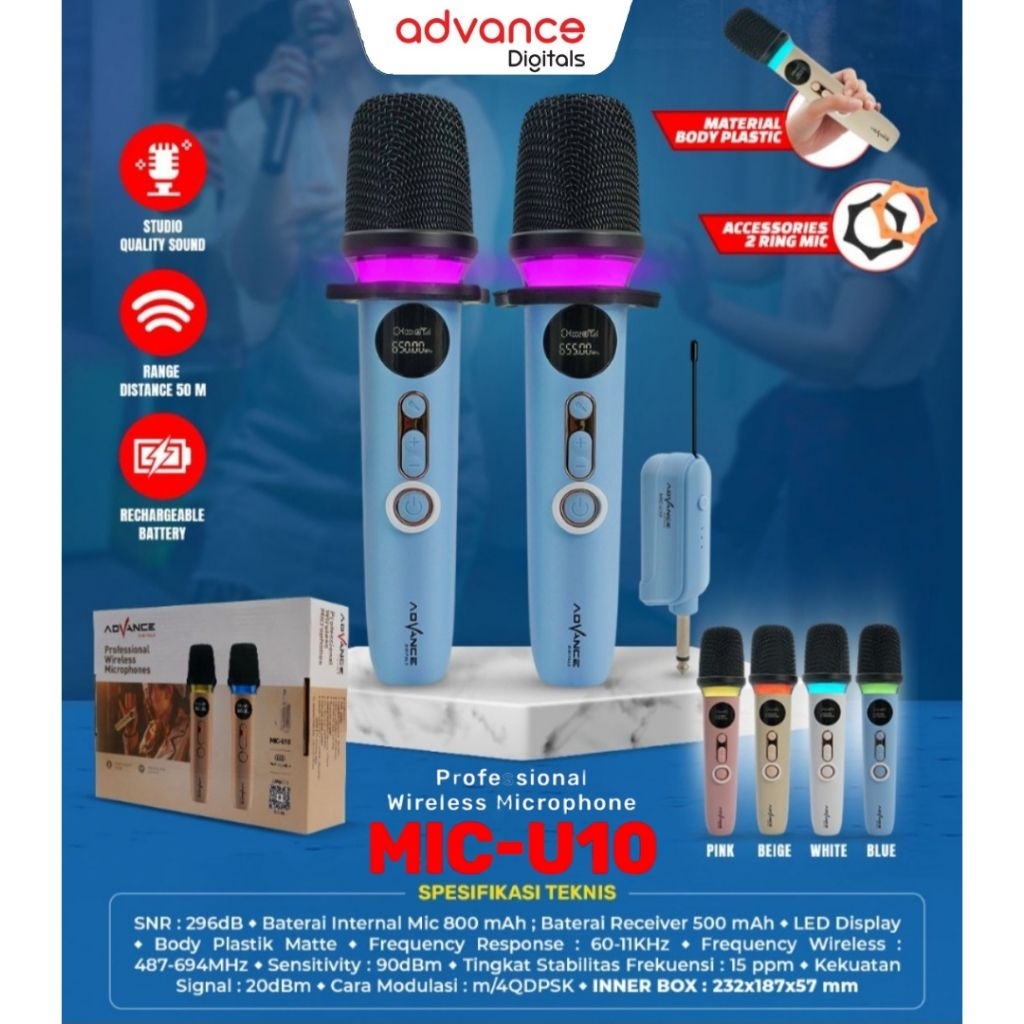 Jual ADVANCE PROFESIONAL WIRELESS MICROPHONE MIC-U10 | Shopee Indonesia