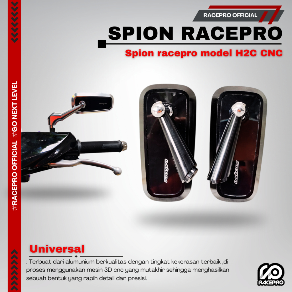 Jual SPION RACEPRO MODEL H2C CNC HITAM DAN SILVER KACA BENING SPION CNC ...