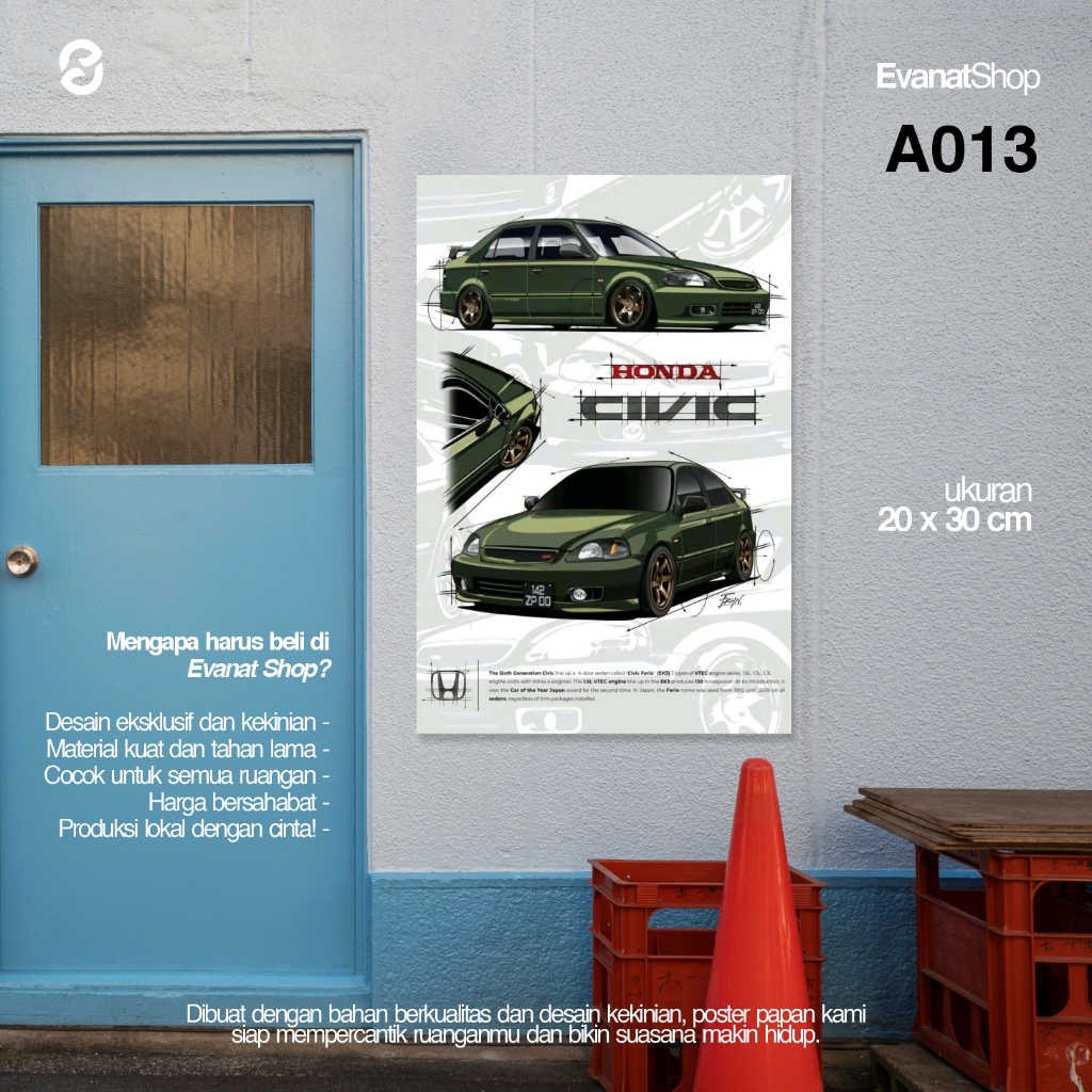 Jual Hiasan dinding poster otomotive car HONDA CIVIC classic room decor ...