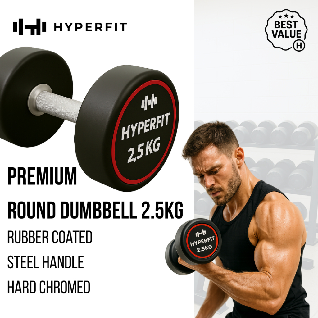 Jual HYPERFIT Dumbbell Gym 2.5KG – Round Premium Rubber & Steel, Anti ...