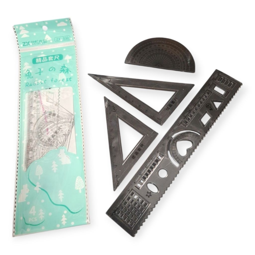 Jual 10 SET PENGGARIS 4 in 1/Penggaris Mika Set Isi 4/Penggaris Busur ...