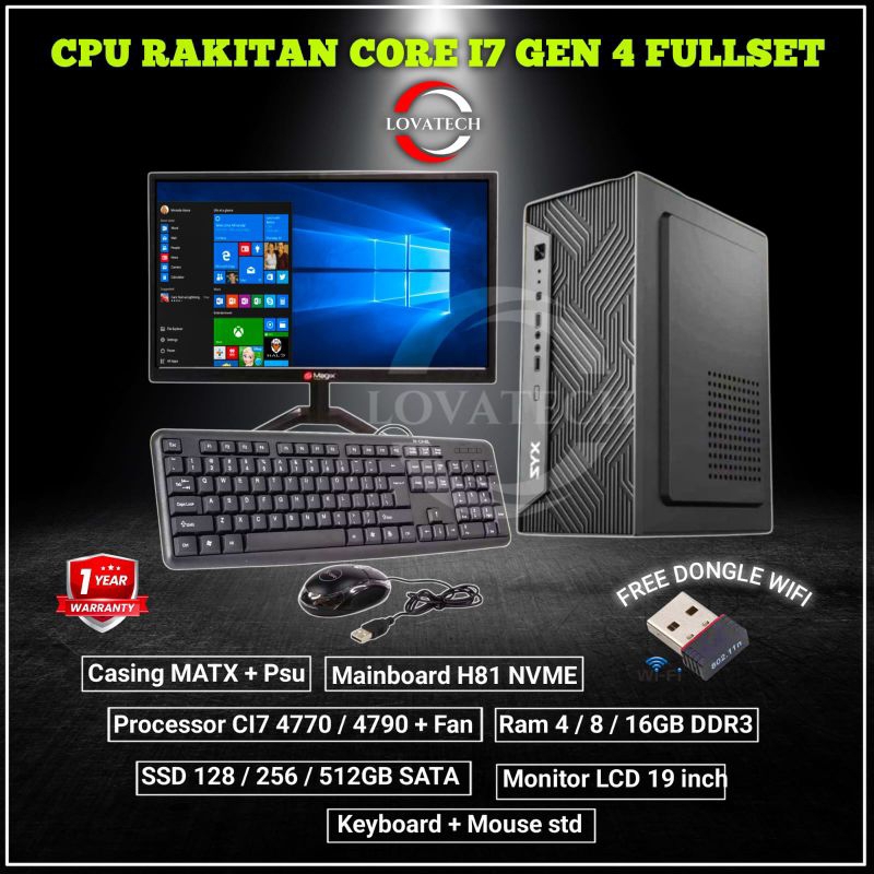 Jual PC KOMPUTER FULLSET CORE I7 HARGA MURAH/ PC RAKITAN CI7 4790 RAM 16 GB SSD 512GB + MONITOR ...