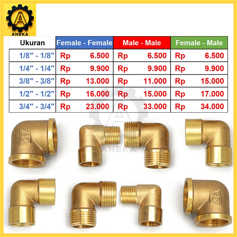 Jual Double Nepel Elbow Kuningan / Konektor Sambungan Dobel Nepel 1/8 , 1/4 , 3/8 , 1/2 , 3/4 ...