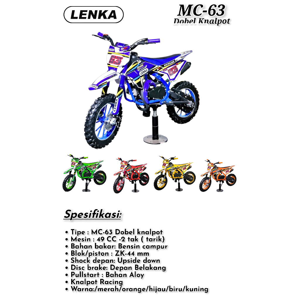 Jual LENKA Motor Trail Mini Anak MC63 Motor Bensin Anak 50CC 2 Tak 2 ...