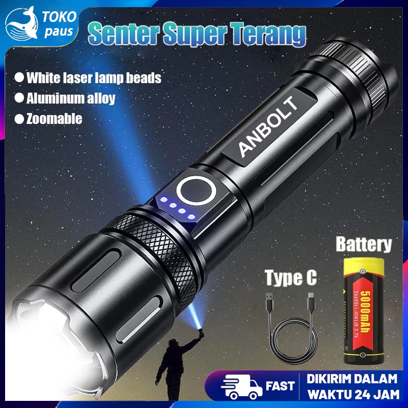 Jual Senter LED Super Terang Jarak Jauh Anti Air Senter/ LED 90000 Lumens /Original USB C ...