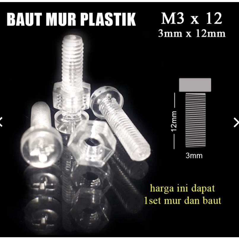 Jual Baut Mur Plastik M4x12 Diameter 4mm Panjang Ulir baut 12mm ...
