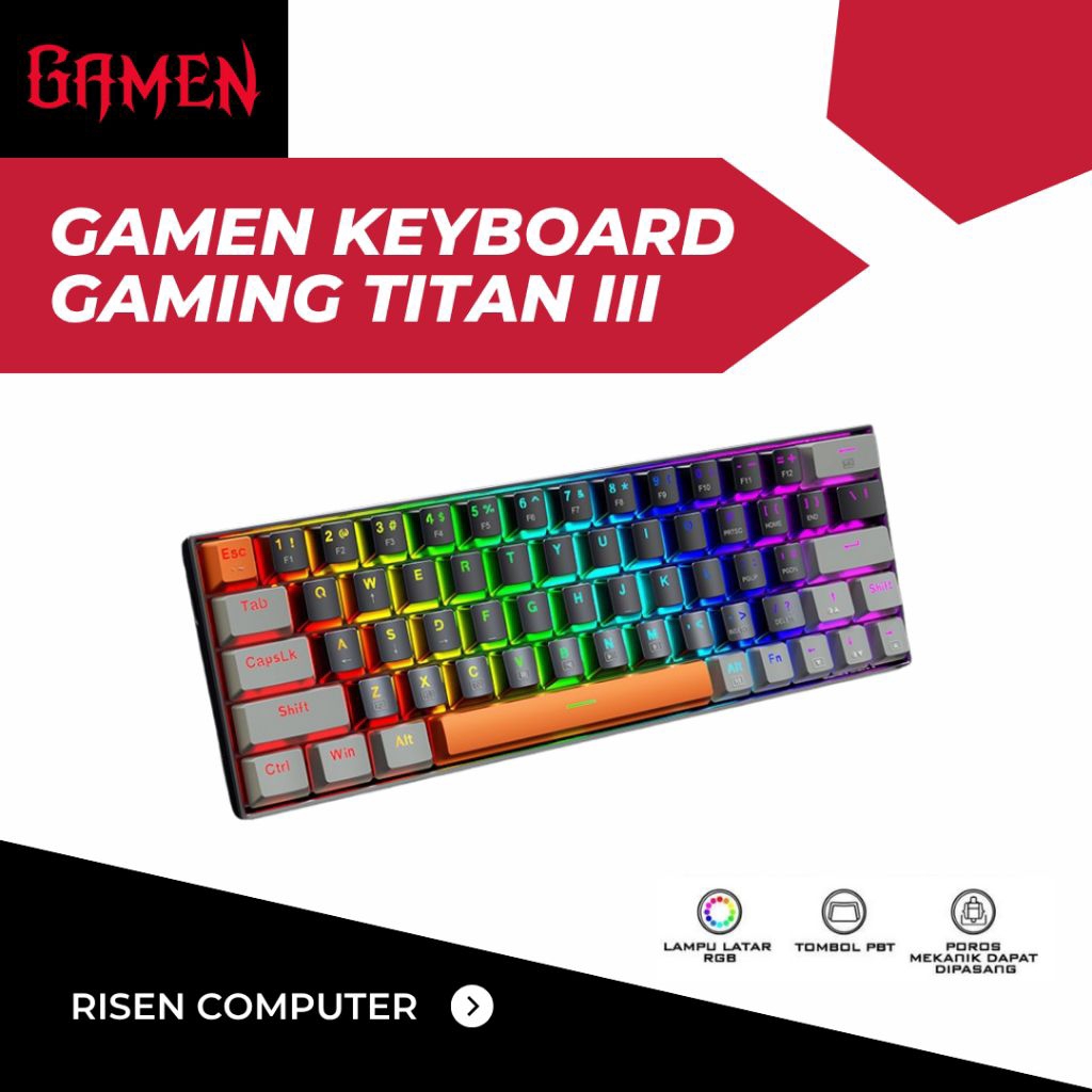 Jual GAMEN TITAN III 3 Keyboard RGB Mechanical Gaming Kabel Mini ...