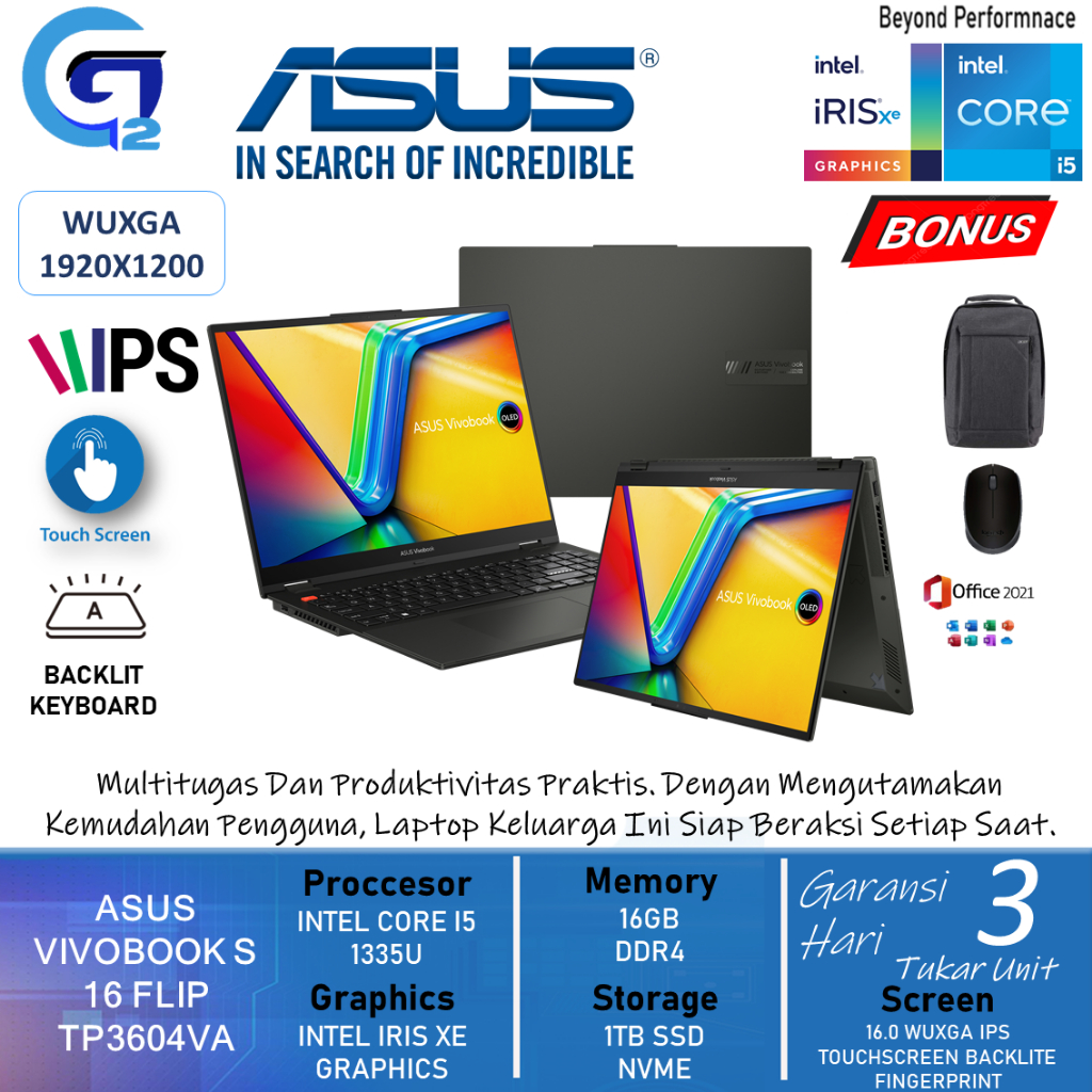 Jual Laptop Asus Vivobook S 16 Flip TP3604VA Intel I5 1335U 16GB 1TB ...