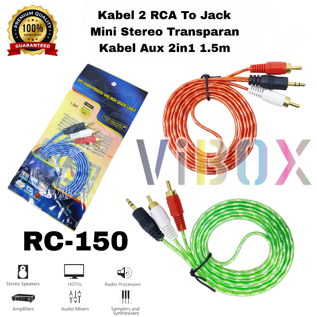 Jual Vibox Kabel Aux Av Rca 2x1 To Jack 3.5mm RC-150 Transparan Cable Jack Audio Speaker Untuk ...
