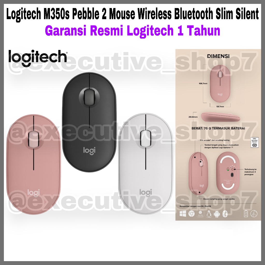 Jual Logitech M350s Pebble 2 Mouse Wireless Bluetooth Slim Silent - Garansi Resmi Logitech 1 ...