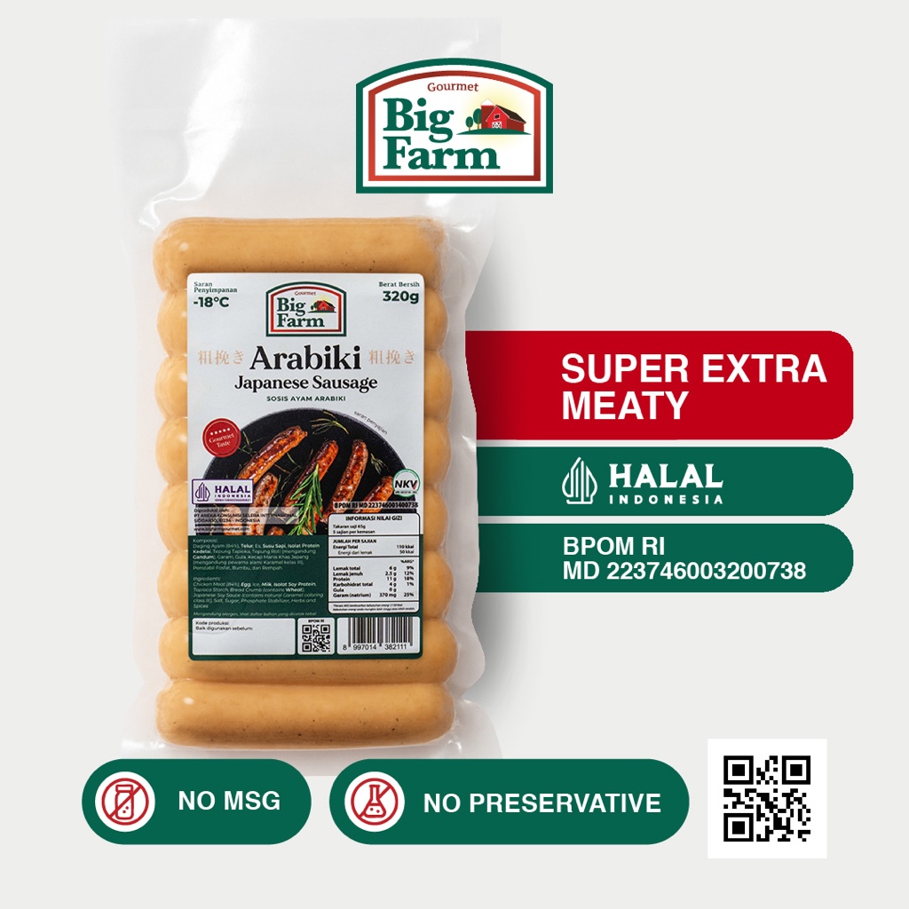 Jual Big Farm Arabiki Sausage 320gr (9pcs) - Sosis Ayam Arabiki ...