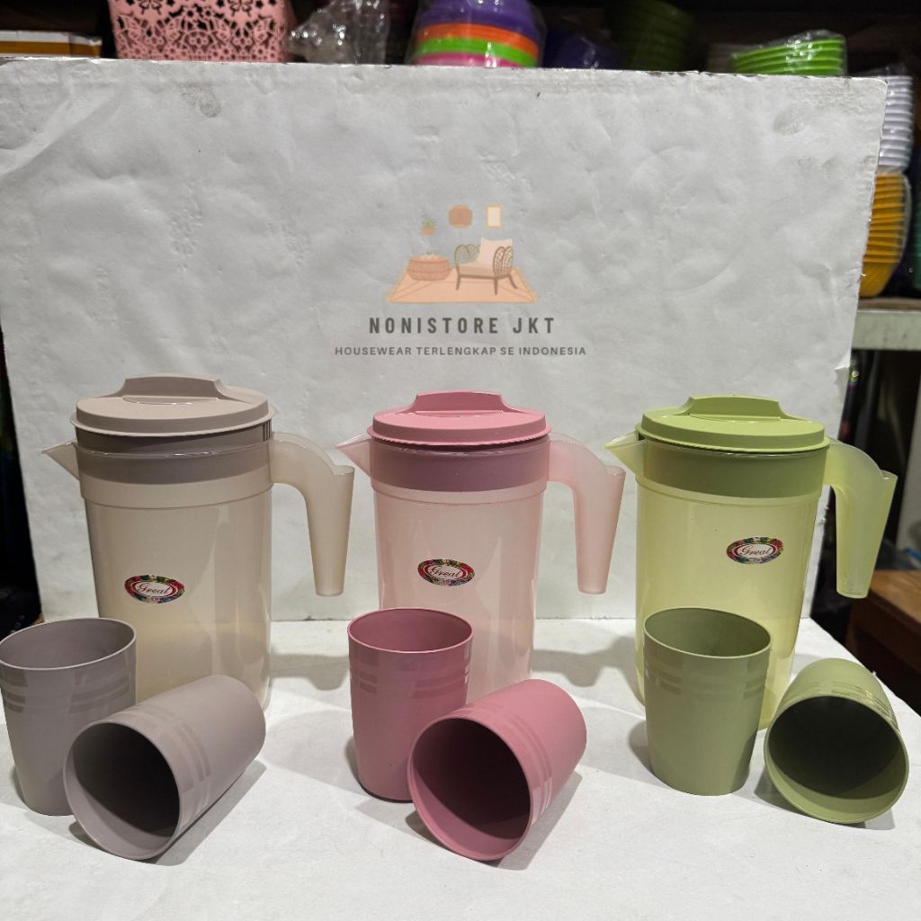 Jual Eskan Teko Plastik Gratis 2 Gelas /Teko set warna warni Ceret ...