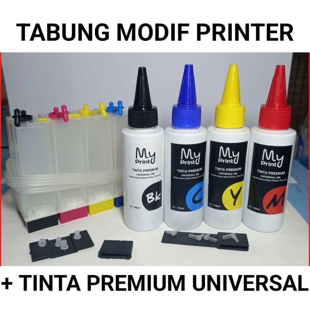 Jual Tabung Infus Modif Printer 4 warna kapasitas @100ml plus tinta 4 ...