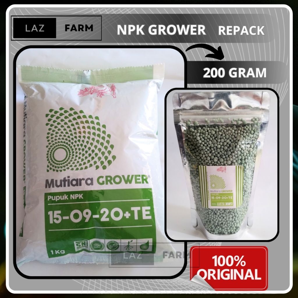 Jual PUPUK NPK MUTIARA GROWER 15-09-20 TE 200 GRAM KEMASAN REPACK | Shopee Indonesia