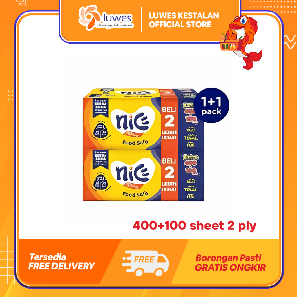 Jual (2 PACK) Tisu Nice Tissue Extra 400+100 Sheet 2 ply Food Safe ...