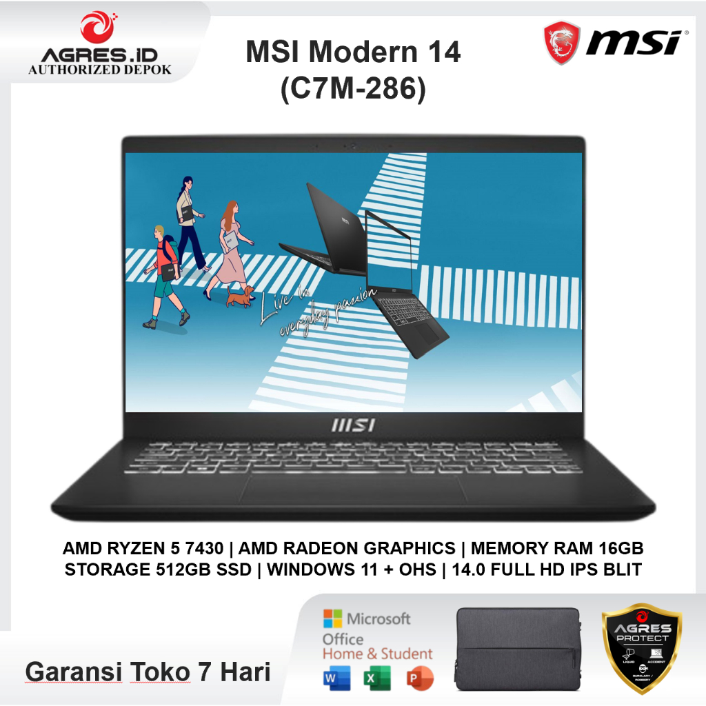 Jual MSI Modern 14 AMD Ryzen 5 7430 16GB 512GB Win 11 OHS 14.0 FHD IPS ...