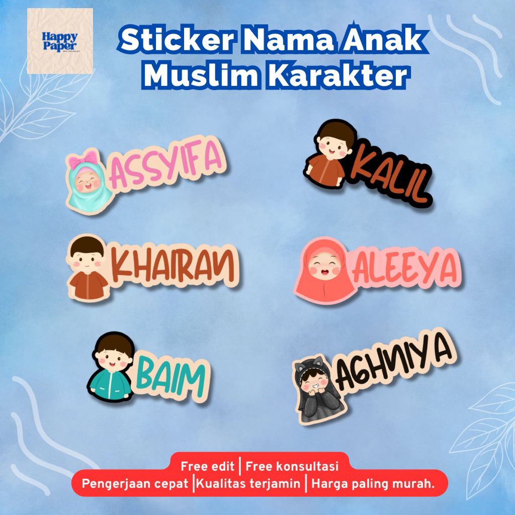 Jual Stiker nama anak muslim | stiker nama anak waterproof | stiker ...