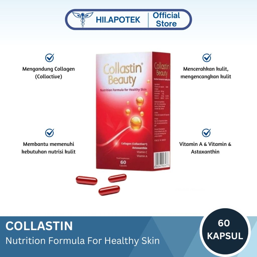 Jual COLLASTIN 30kapsul | collagen 500mg + astaxanthin 2mg | suplemen ...