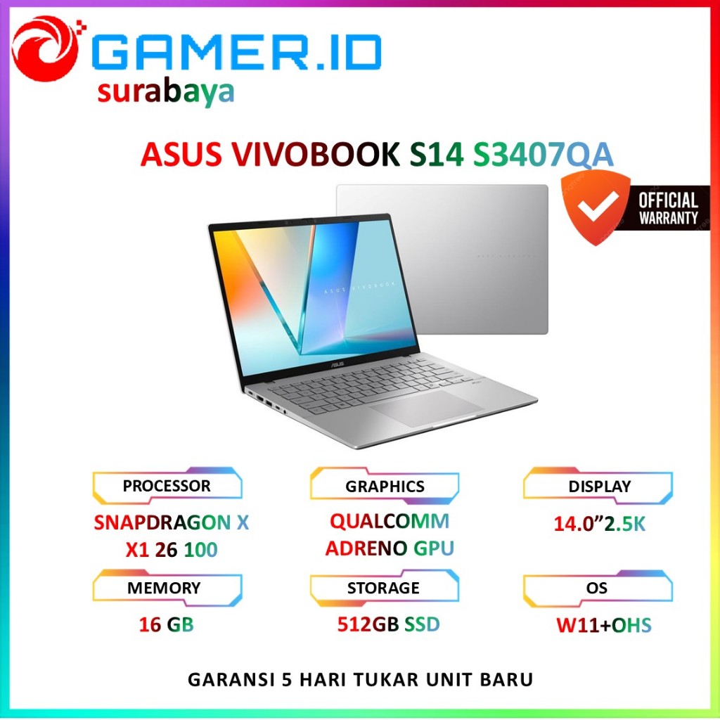 Jual ASUS VIVOBOOK S14 S3407QA SNAPDRAGON X1 - 16GB 512GB W11+OHS+M365B ...