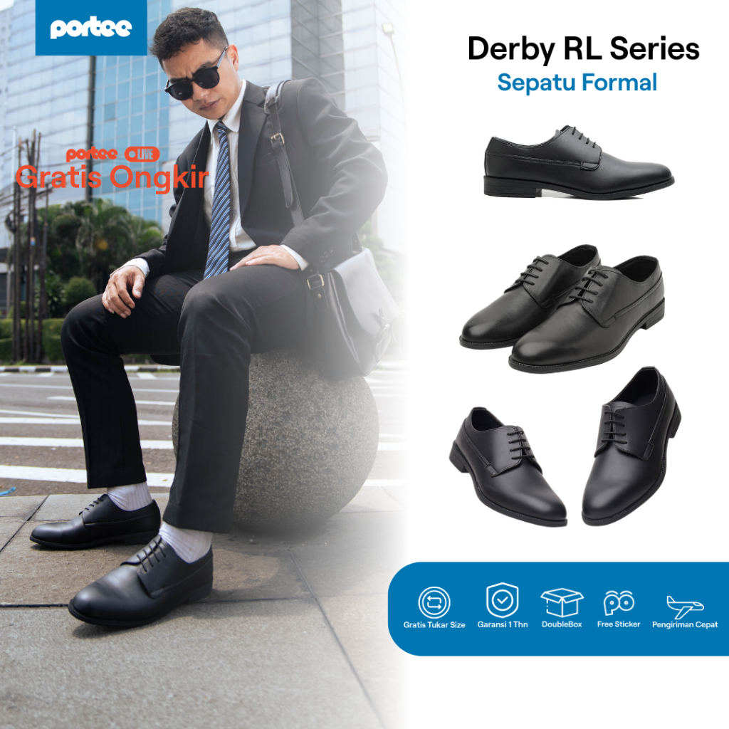 Jual Sepatu Formal Pria Portee Derby RL Hitam – Pantofel Nyaman | Kerja ...