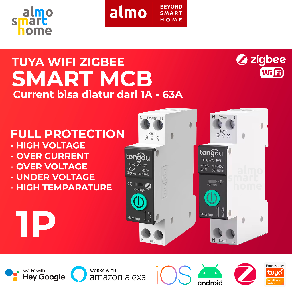 Jual Tuya ZigBee Wifi Smart MCB 1P 1A-63A Power Monitoring Full ...