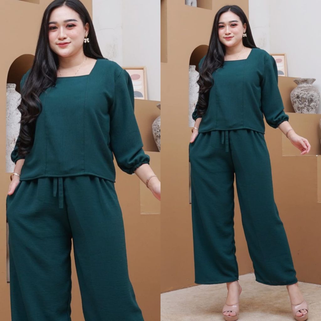 Jual setelan wanita lengan panjang baju setelan wanita one set cringkll | Shopee Indonesia