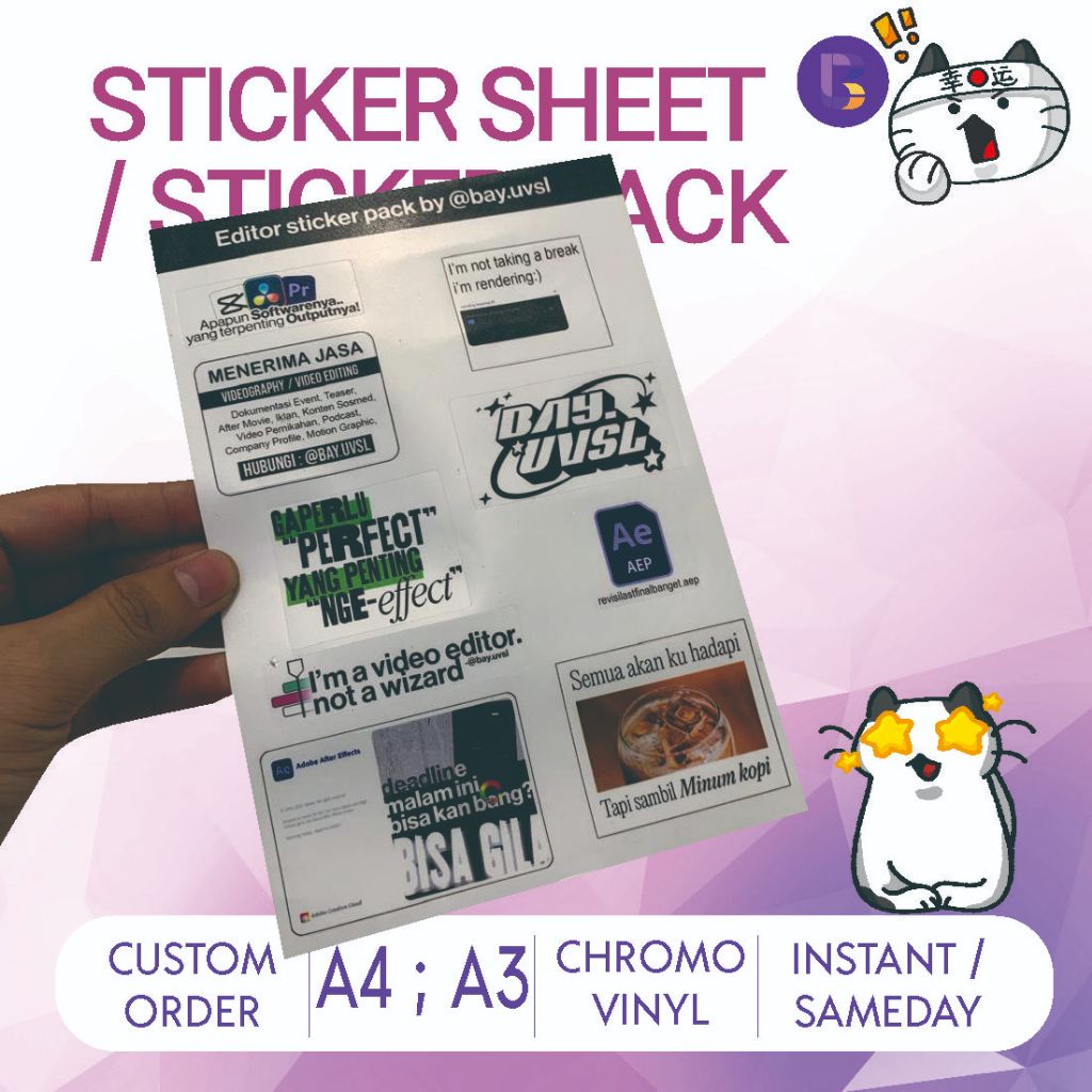 Jual Cetak Sticker Sheet Custom Ukuran A4 atau A3 Murah Sudah cutting ...