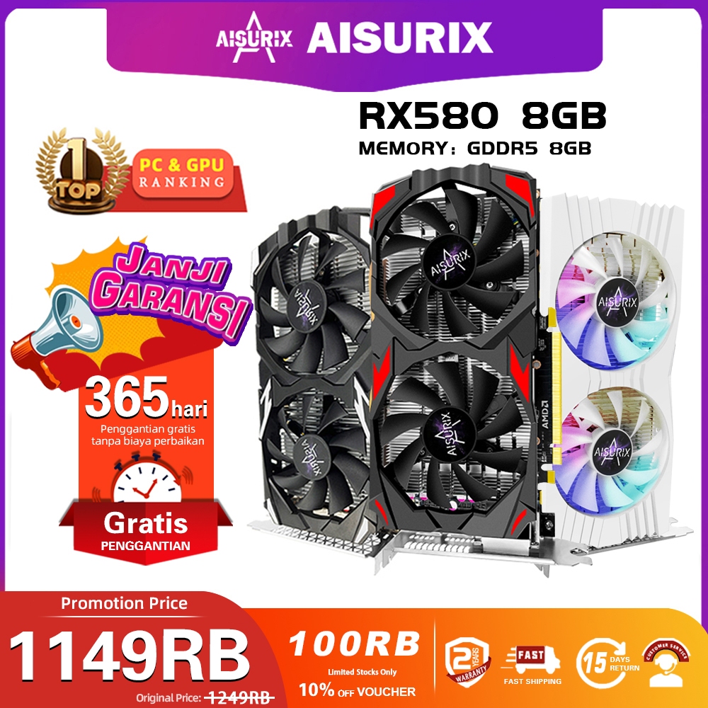 Jual AISURIX VGA Card RX 580 8GB GDDR5 256Bit 2048SP HDMI PC Gaming AMD ...