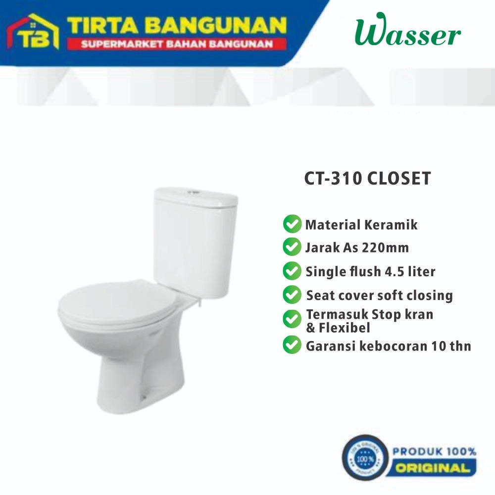 Jual WASSER CT-310 CLOSET/ KLOSET/TOILET DUDUK SOFT CLOSING 4.5 LTR ...
