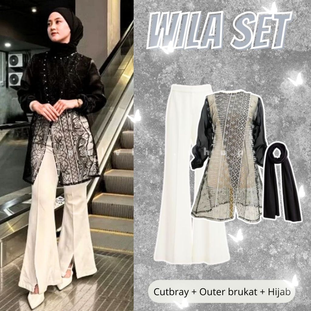 Jual ONESET Wanita Outer Tunik Brukat Hitam + Kulot Cutbray + Bella ...
