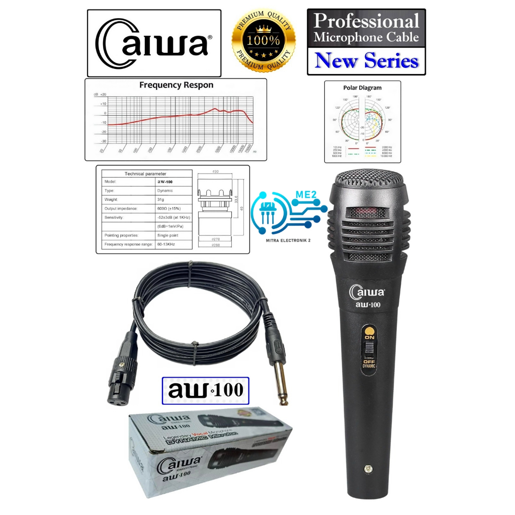 Jual CAIWA Microphone Kabel Karaoke Dynamic Tipe AW 150 Original ...