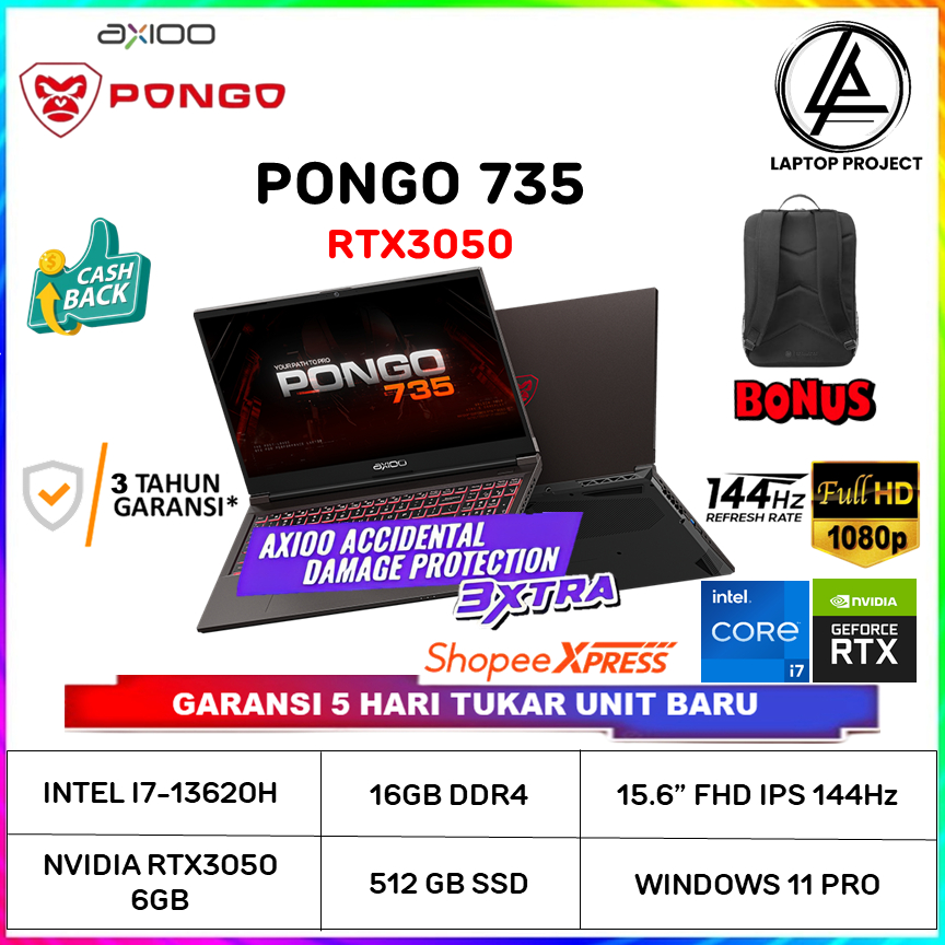 Jual Axioo PONGO 735 RTX3050 6GB I7 13620H 16GB 512GB SSD 15.6" FHD IPS ...