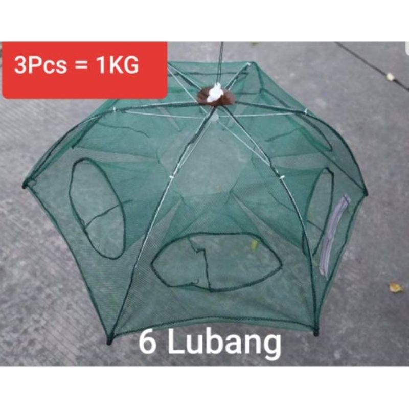 Jual Perangkap Bubu Payung Pancing 6 LUBANG Alat Jaring berbagai lubang / Fish Trap Net ...