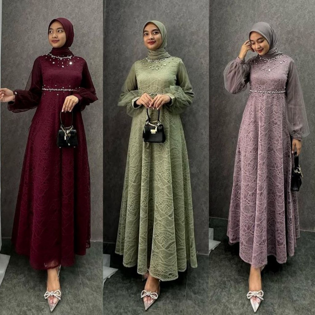 Jual GAMIS NADINE Dress Exclusive Gamis Brukat Pesta Mewah Elegan Kondangan Lebaran Wanita ...