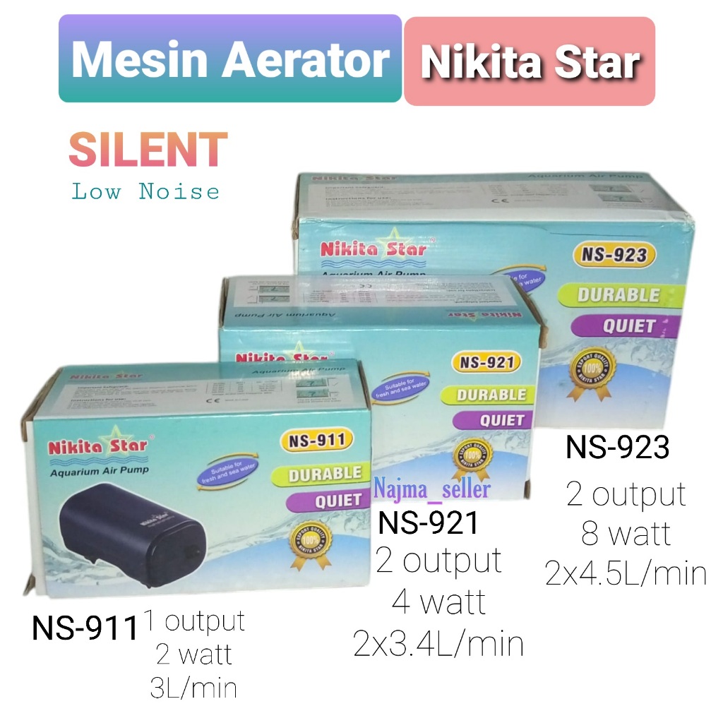 Jual Mesin Aerator SILENT Low noise tidak bising. seri NIKITA STAR NS-911, NS-921, dan NS-923 ...