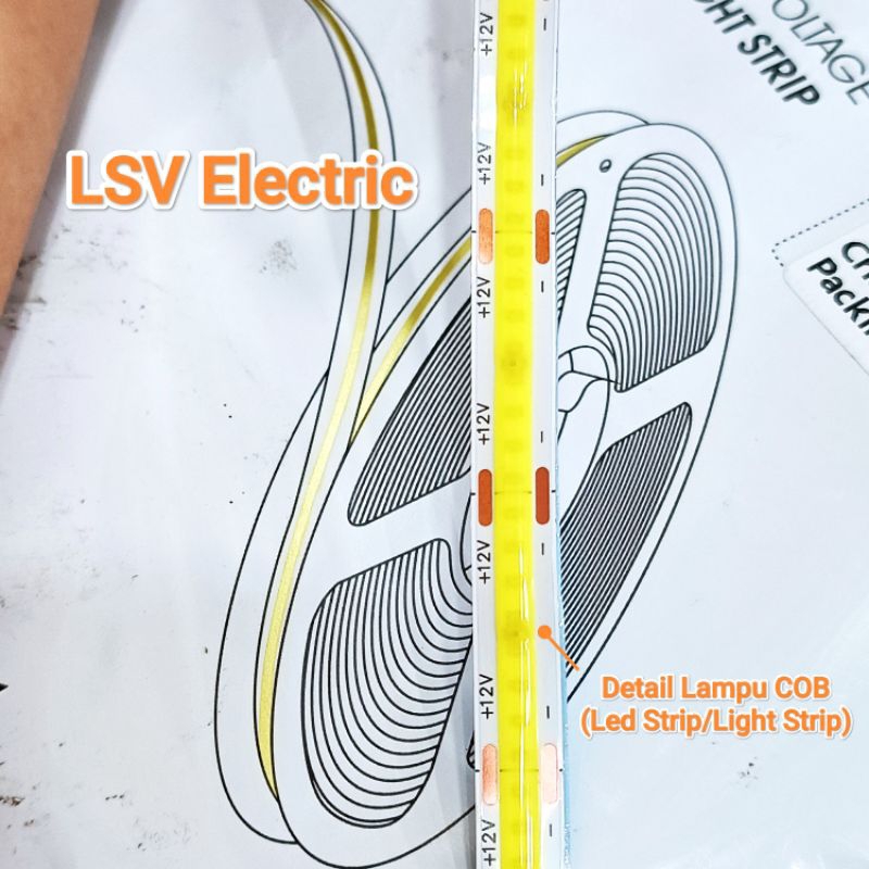 Jual Lampu Led Strip/Light Strip COB 5M 12V 6500K WARNA PUTIH 8MM ...
