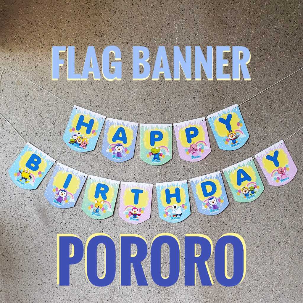 Jual Pororo Flag Banner Bunting Happy Birthday Dekorasi Pesta Hiasan ...