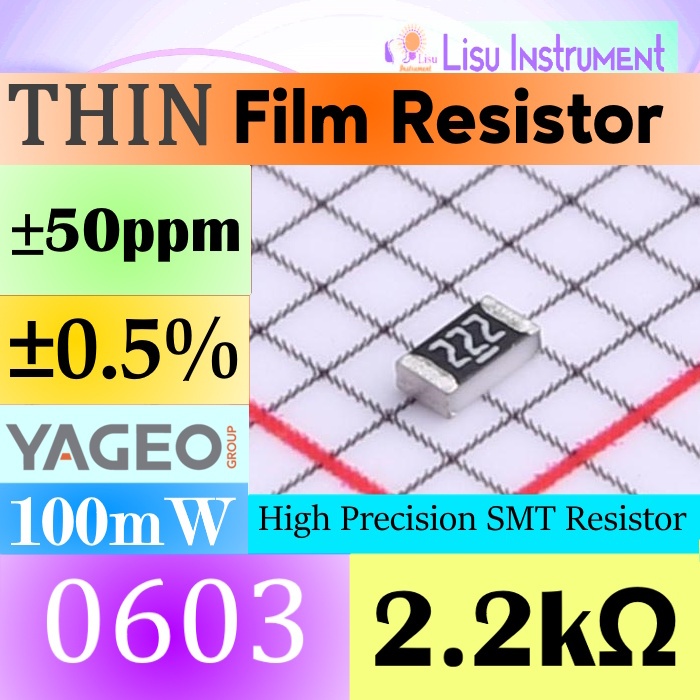 Jual 2.2kΩ 0603 ±0.5% SMD THIN Film Resistor ±50ppm/°C 222 2.2k 2K2 High Precision YAGEO ...