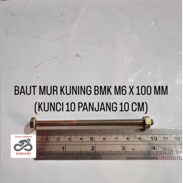 Jual BAUT + MUR KUNING BMK M6 X 100 MM (KUNCI 10 PANJANG 10 CM) | Shopee Indonesia