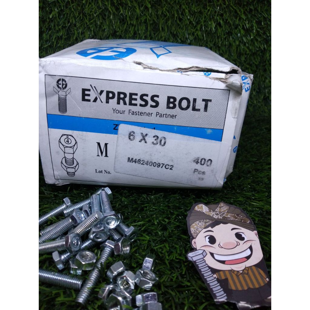 Jual Baut Mur Besi Baut Mur Hexagon Besi M6X30 Putih P1.0 (Kunci 10) | Shopee Indonesia