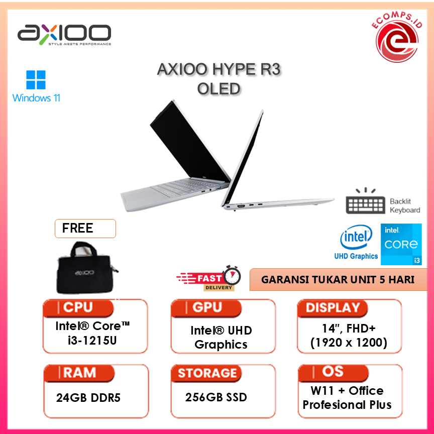 Jual Axioo Hype R3 OLED Intel Core i3 - 1215U 256GB SSD 14.0inch FHD, Under 1KG -RAM 24GB ...