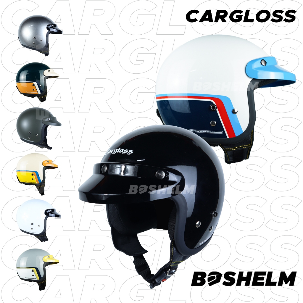 Jual BOSHELM Helm CARGLOSS CFM RETRO HITAM DOFF Helm Half Face SNI ...